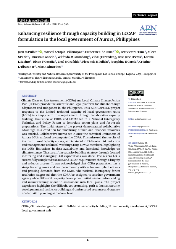 (PDF) Enhancing resilience through capacity building in LCCAP ...