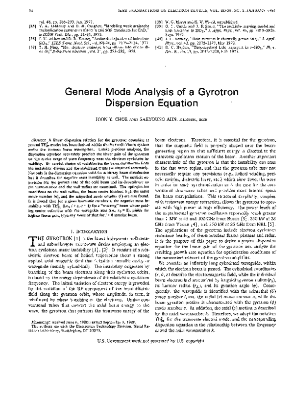 (PDF) General mode analysis of a gyrotron dispersion equation