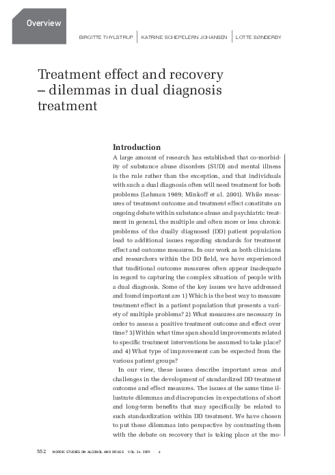 (PDF) Treatment effect and recovery — dilemmas in dual diagnosis treatment