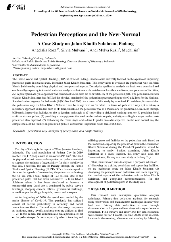 Pdf Pedestrian Perceptions And The New Normal