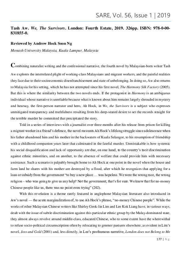 (PDF) Tash Aw, We, the Survivors