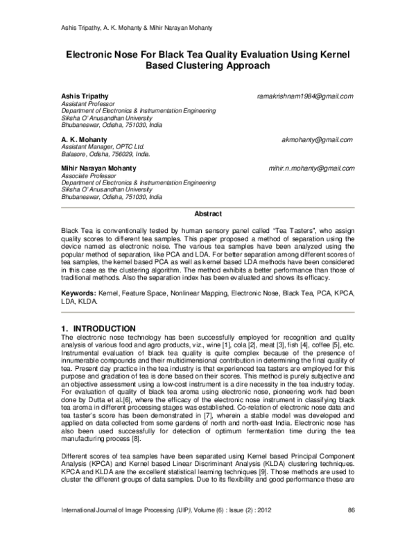 (PDF) Electronic Nose For Black Tea Quality Evaluation Using Kernel ... (PDF) Electronic Nose For Black Tea Quality Evaluation Using Kernel ...