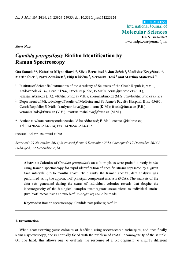 (PDF) Candida parapsilosis Biofilm Identification by Raman Spectroscopy