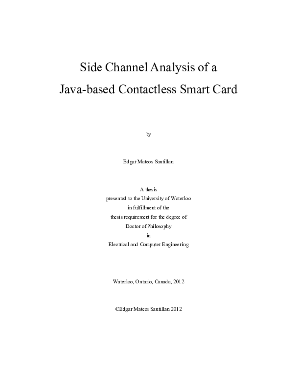 (PDF) Side Channel Analysis of a Java-­based Contactless Smart Card