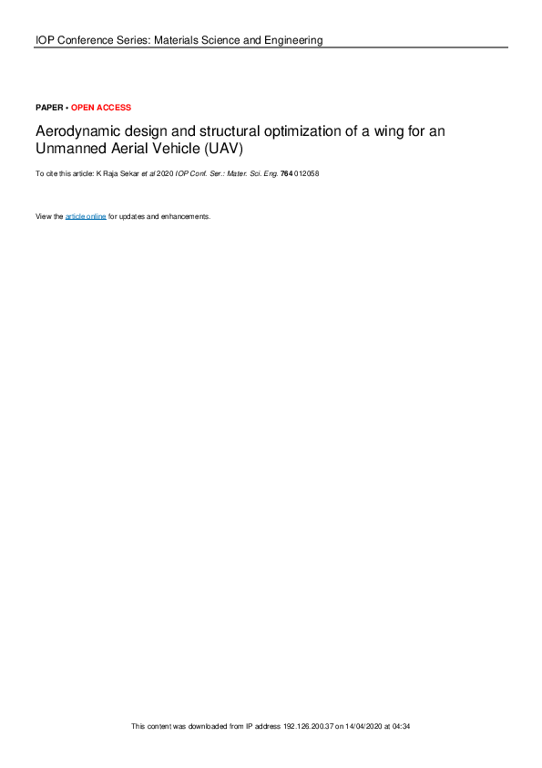 Pdf Aerodynamic Design And Structural Optimization Of A Wing For An Unmanned Aerial Vehicle Uav