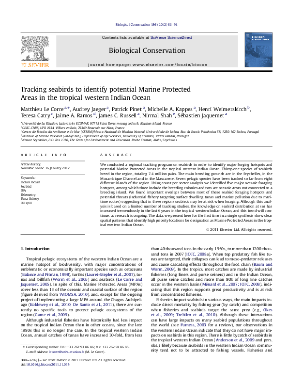 (PDF) Tracking seabirds to identify potential Marine Protected Areas in ...