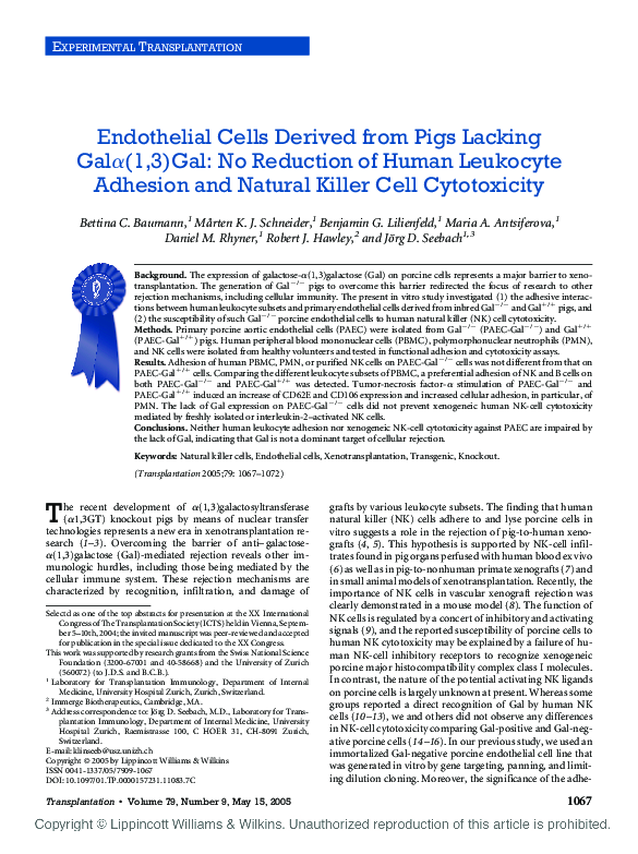 (PDF) Endothelial Cells Derived from Pigs Lacking Gal??(1,3)Gal: No ...