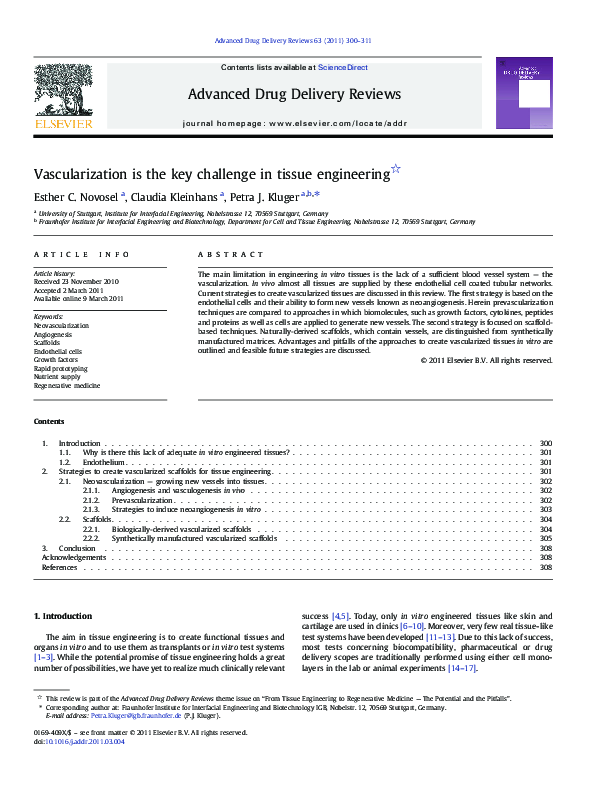 (PDF) Vascularization is the key challenge in tissue engineering