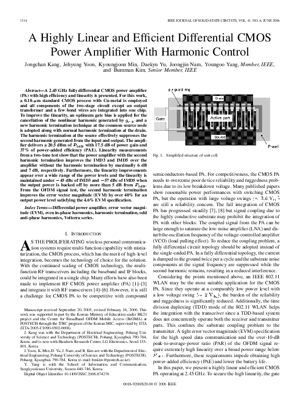 (PDF) A Highly Linear and Efficient Differential CMOS Power Amplifier With Harmonic Control