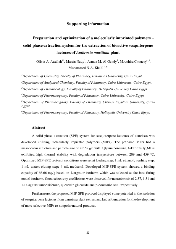 (PDF) Preparation and optimization of a molecularly imprinted polymers – solid phase extraction ...