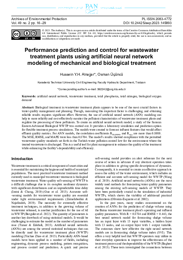 (PDF) Performance prediction and control for wastewater treatment plants using artifi cial ...