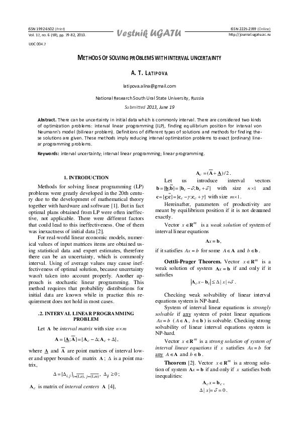 (PDF) Methods of solving problems with interval uncertainty