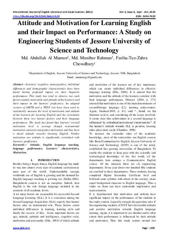 (PDF) Attitude and Motivation for Learning English and their Impact on ...