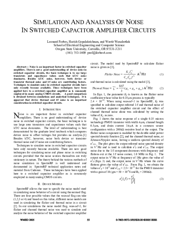 Pdf Simulation And Analysis Of Noise In Switched Capacitor Amplifier
