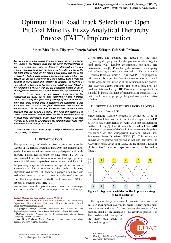 Pdf Optimum Haul Road Track Selection On Open Pit Coal Mine By Fuzzy Analytical Hierarchy