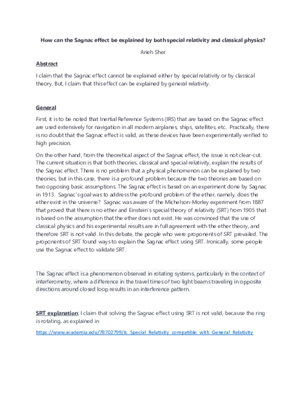 (PDF) How can the Sagnac effect be explained by both special relativity ...