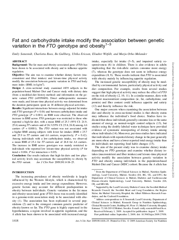 (PDF) Fat and carbohydrate intake modify the association between ...