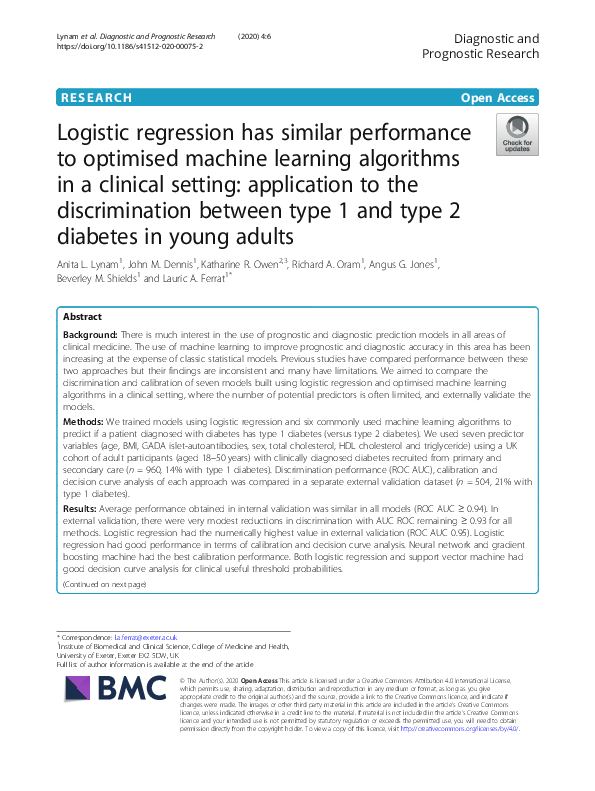 (PDF) Logistic regression has similar performance to optimised machine ...