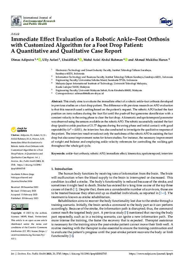 (PDF) Immediate Effect Evaluation of a Robotic Ankle–Foot Orthosis with ...
