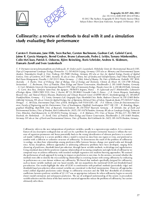 (PDF) Evaluating Methods to Address Collinearity