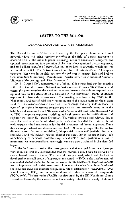 (PDF) Dermal exposure and risk assessment