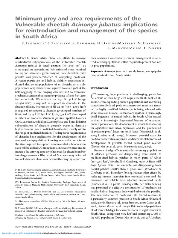 (PDF) Minimum prey and area requirements of the Vulnerable ...