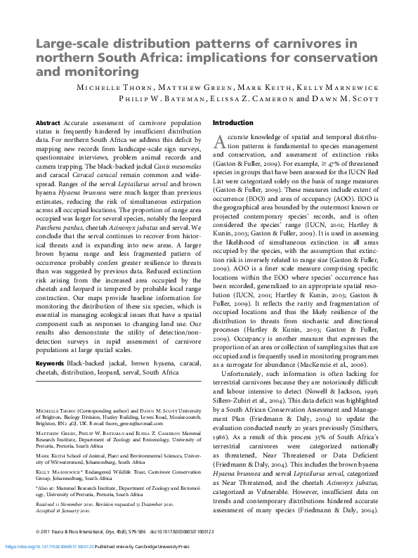 (PDF) Large-scale distribution patterns of carnivores in northern South ...