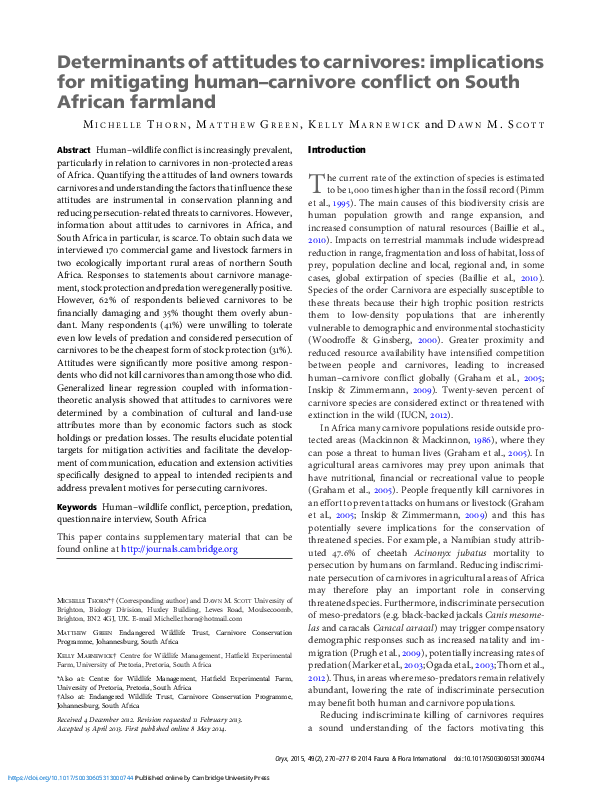 (PDF) Determinants of attitudes to carnivores: implications for ...
