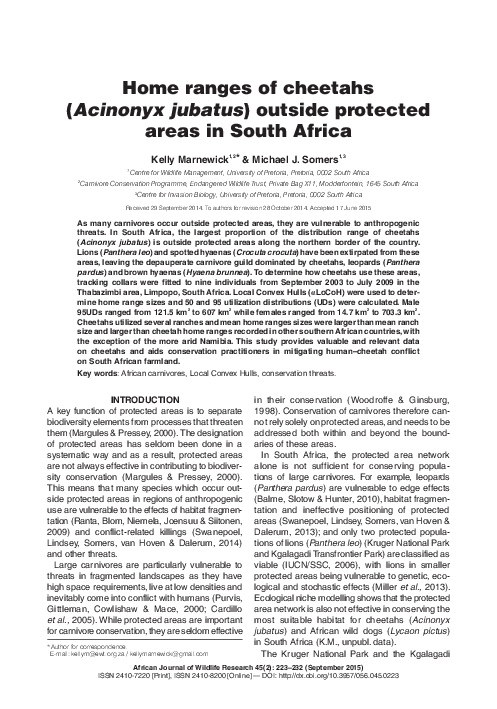 (PDF) Home Ranges of Cheetahs (Acinonyx jubatus) Outside Protected ...