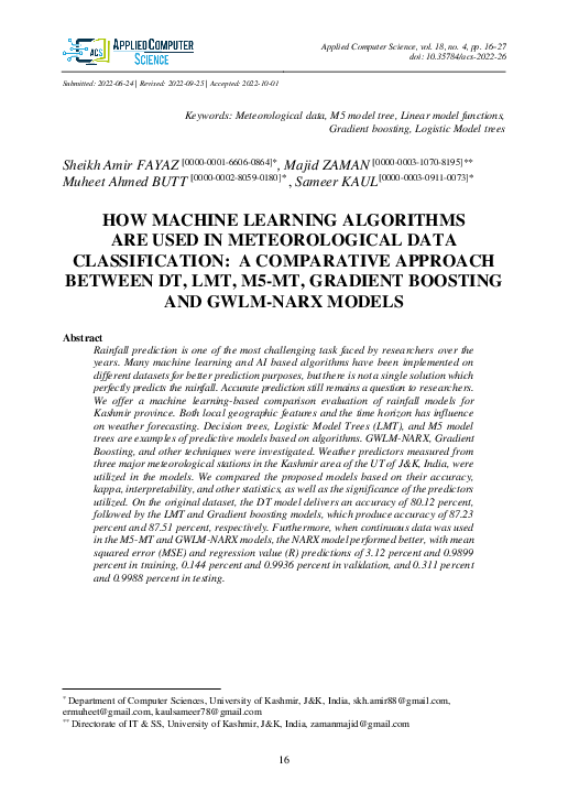 (PDF) How Machine Learning Algorithms Are Used in Meteorological Data Classification: A ...