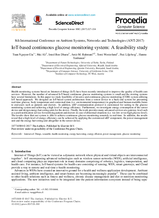 (PDF) IoT-based continuous glucose monitoring system: A feasibility study