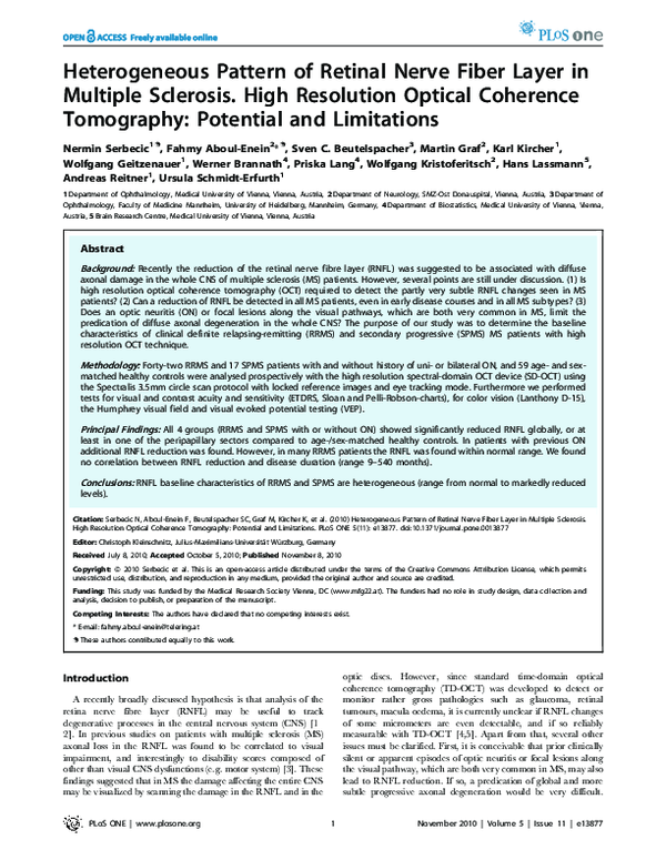 (PDF) Heterogeneous pattern of retinal nerve fiber layer in multiple sclerosis. High resolution ...