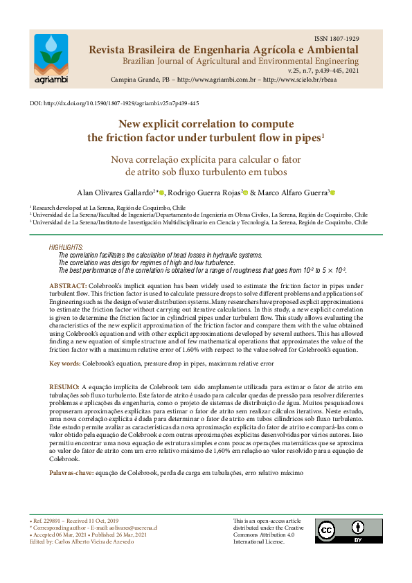 Pdf New Explicit Correlation To Compute The Friction Factor Under 0232