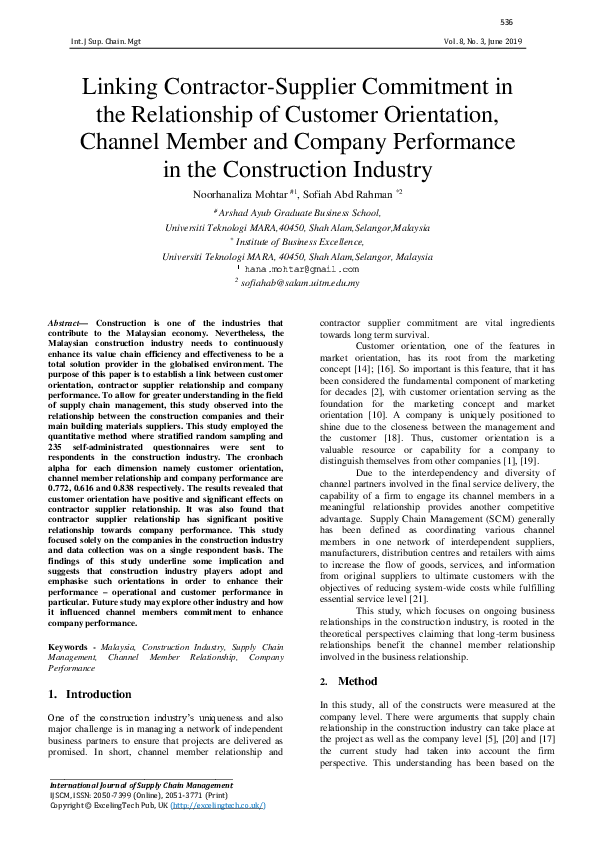 (PDF) Linking Contractor-Supplier Commitment in the Relationship of ...
