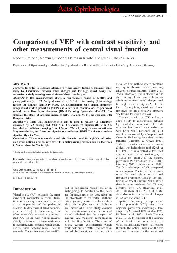 (PDF) Comparison of VEP with contrast sensitivity and other ...