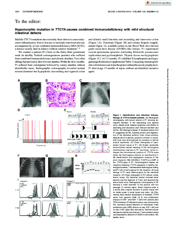 (PDF) Hypomorphic mutation in TTC7A causes combined immunodeficiency ...