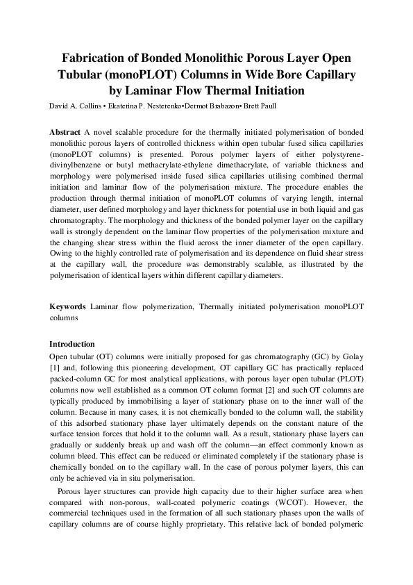 (PDF) Fabrication of Bonded Monolithic Porous Layer Open Tubular ...