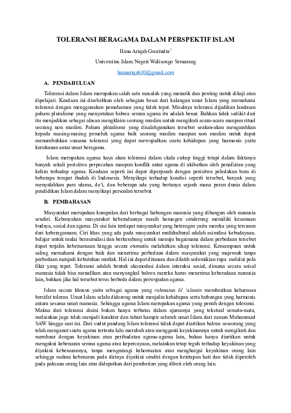 (DOC) TOLERANSI BERAGAMA DALAM PERSPEKTIF ISLAM