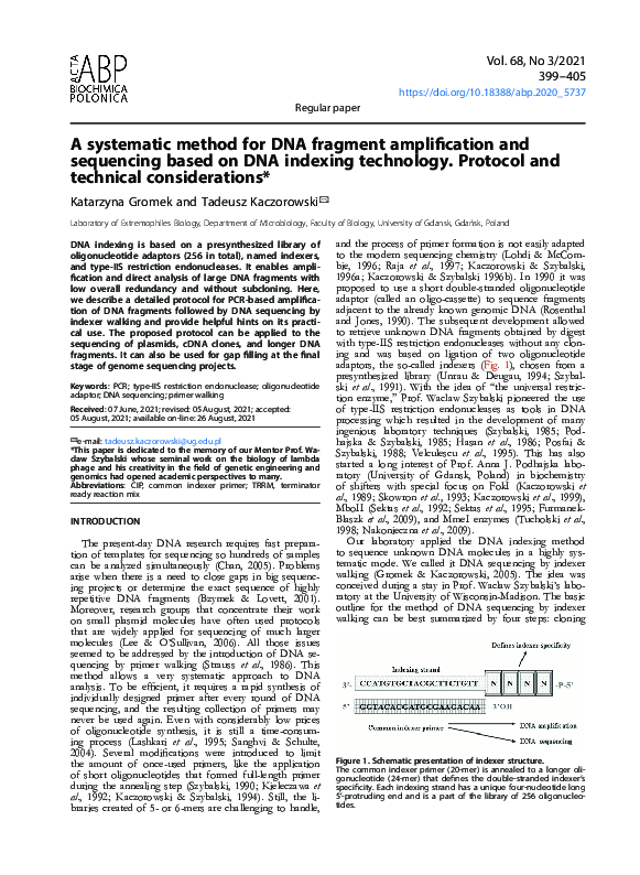 (PDF) A systematic method for DNA fragment amplification and sequencing based on DNA indexing ...