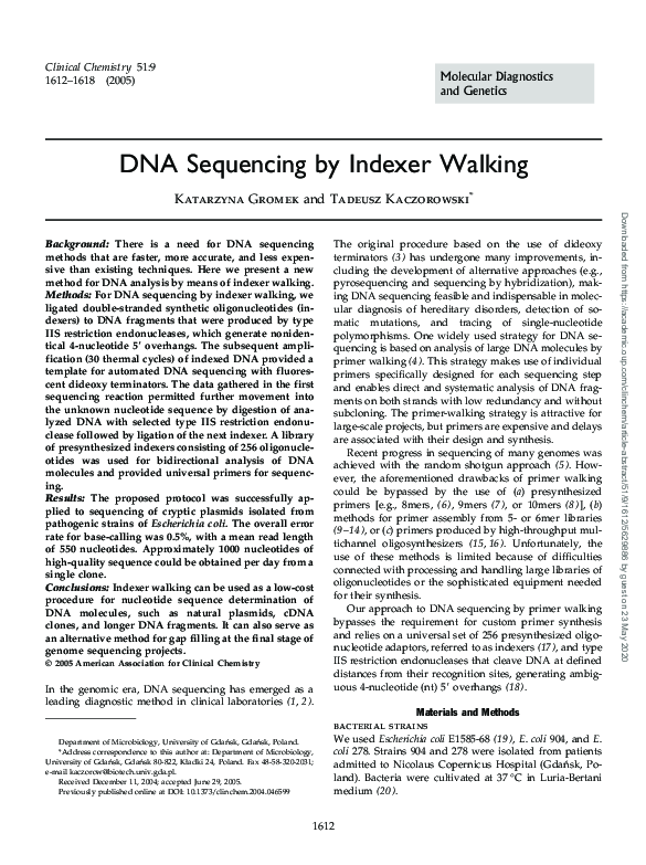 (PDF) DNA Sequencing by Indexer Walking
