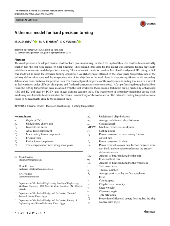 (PDF) A thermal model for hard precision turning