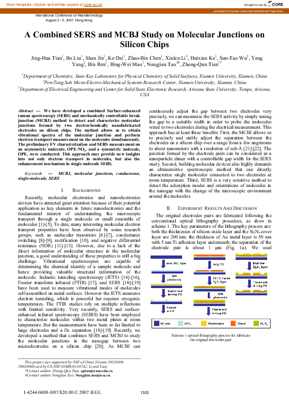 (PDF) A combined SERS and MCBJ study on molecular junctions on silicon ...