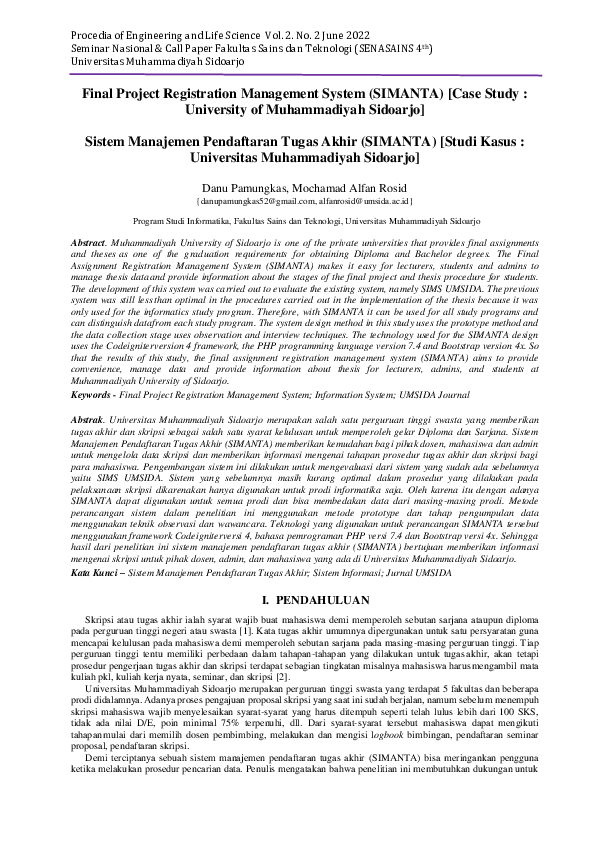 (PDF) Final Project Registration Management System (SIMANTA) [Case Study : University of ...