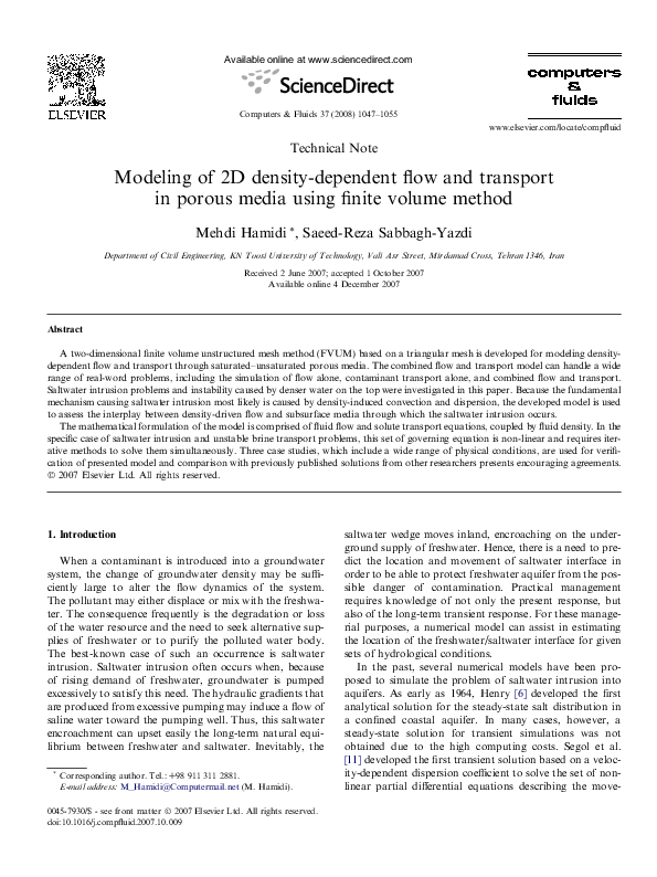 (PDF) Modeling of 2D density-dependent flow and transport in porous media using finite volume method
