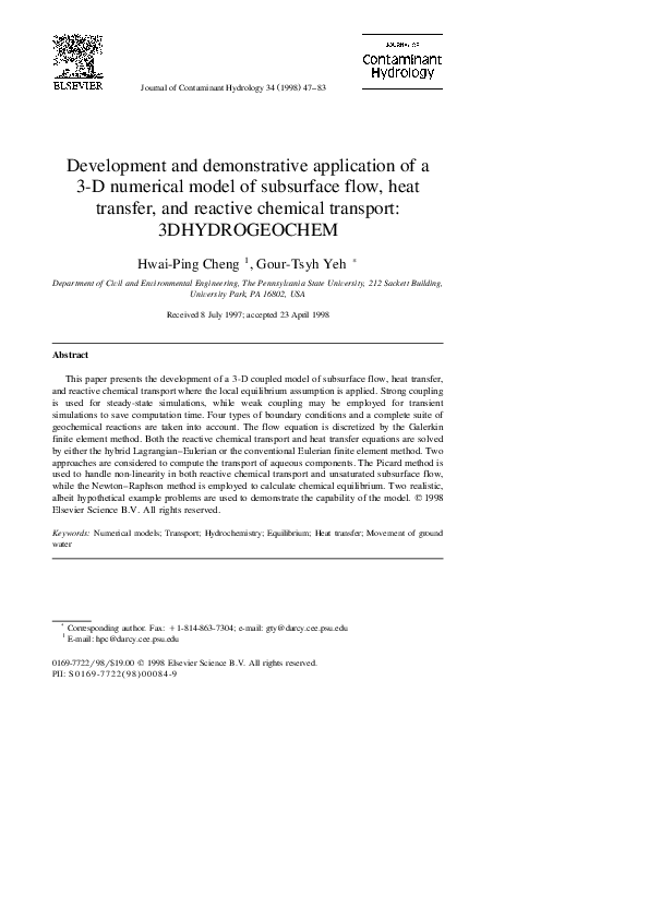 (PDF) Development and demonstrative application of a 3-D numerical model of subsurface flow ...