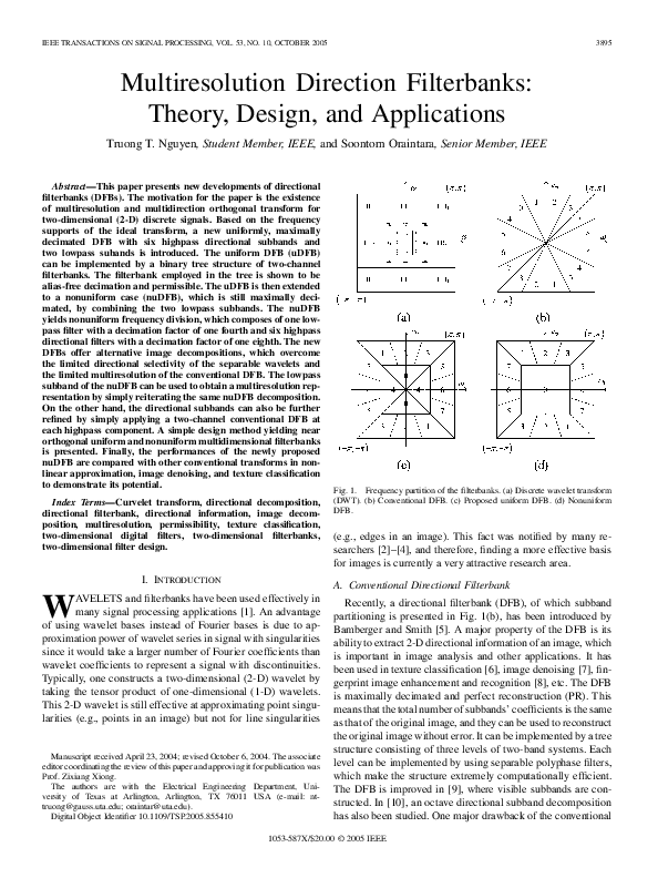 (PDF) Multiresolution direction filterbanks: theory, design, and applications