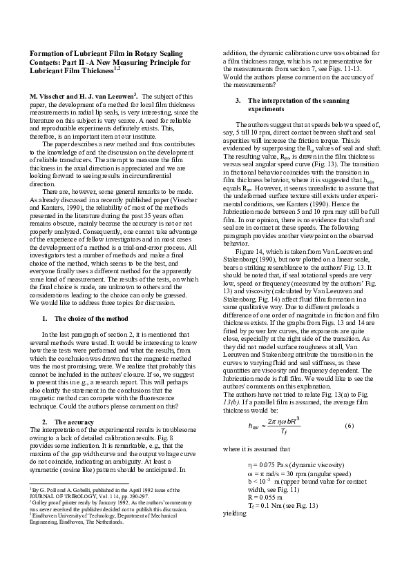 (PDF) Formation of Lubricant Film in Rotary Sealing Contacts: Part I ...