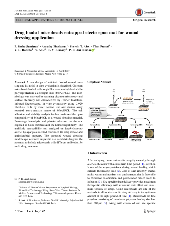 (PDF) Drug loaded microbeads entrapped electrospun mat for wound ...