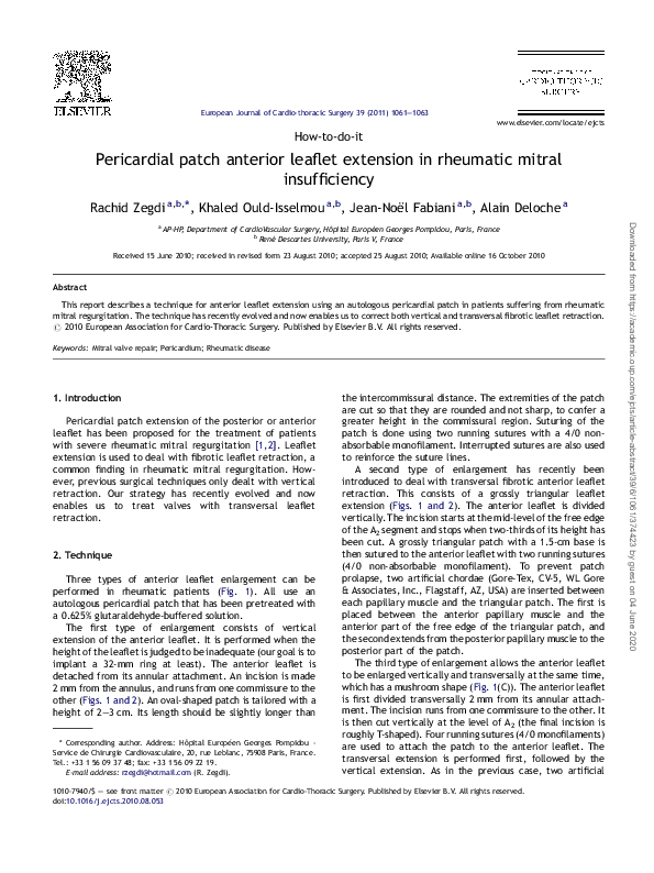 (PDF) Pericardial patch anterior leaflet extension in rheumatic mitral ...