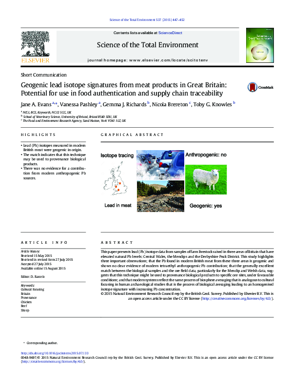 (PDF) Geogenic lead isotope signatures from meat products in Great ...